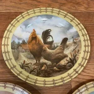Accents | 3 Decorative Rooster Hen Plates Fence Border Farm Charm ...